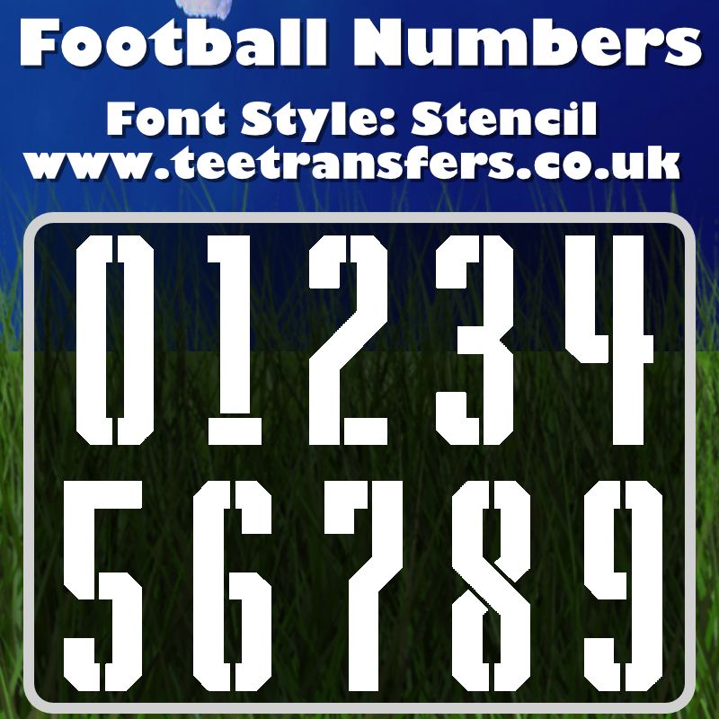 Single Football Numbers Stencil Font Iron on Transfer